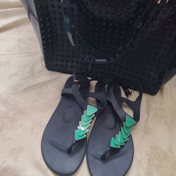Shoes | Stylish Blue And Green Womens Sandalswith Jelly Beans Bag ...